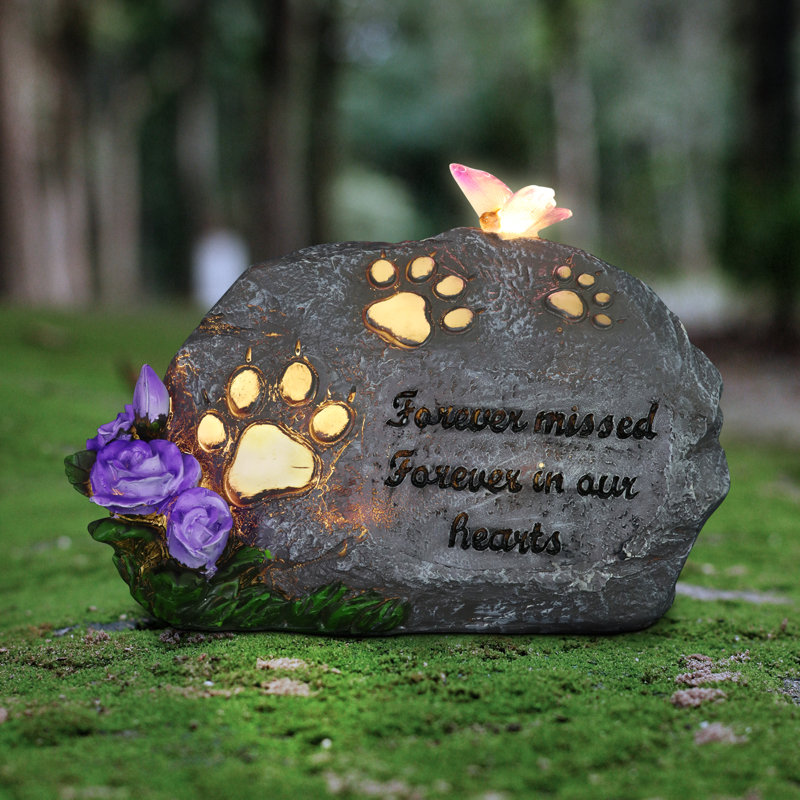 Exhart Solar Inspirational Pet Memorial Stone with Paws Butterfly and Flowers 9 by 6 Inches Reviews Wayfair